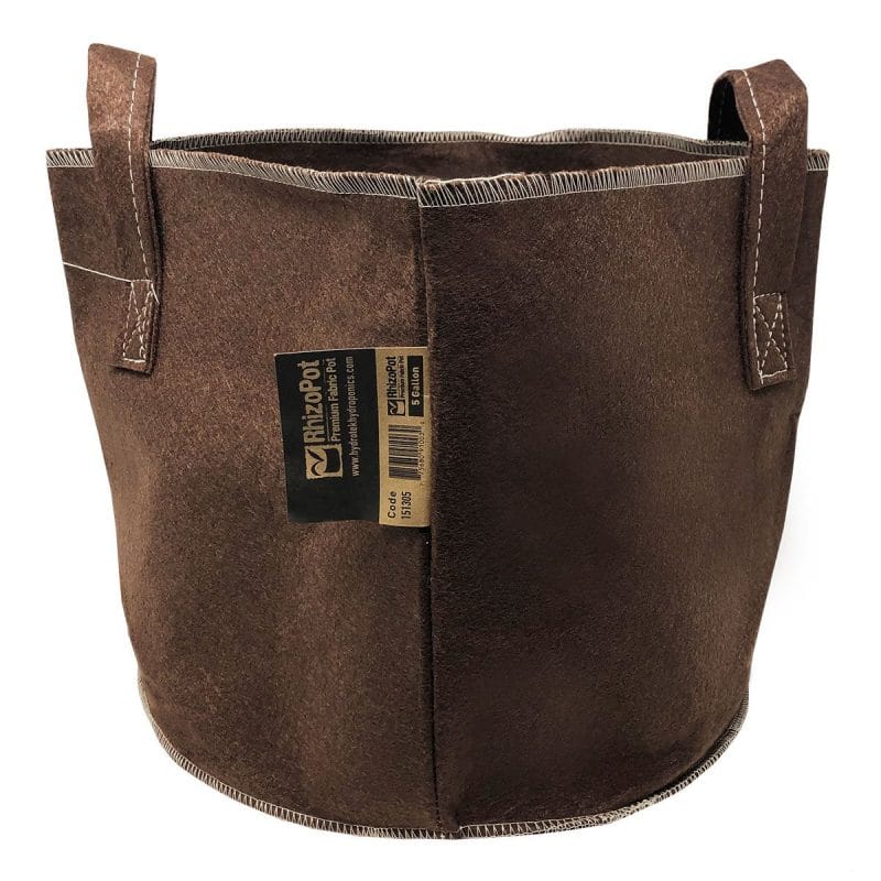 Rhizopot Brown Fabric Grow Bag w/Handles - 5 Gallon - Happy Hydroponics