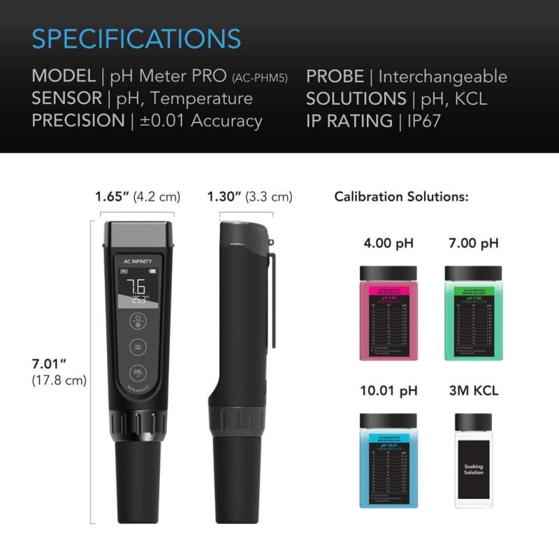 AC Infinity pH Meter PRO Kit, Interchangeable Probe - Happy Hydroponics
